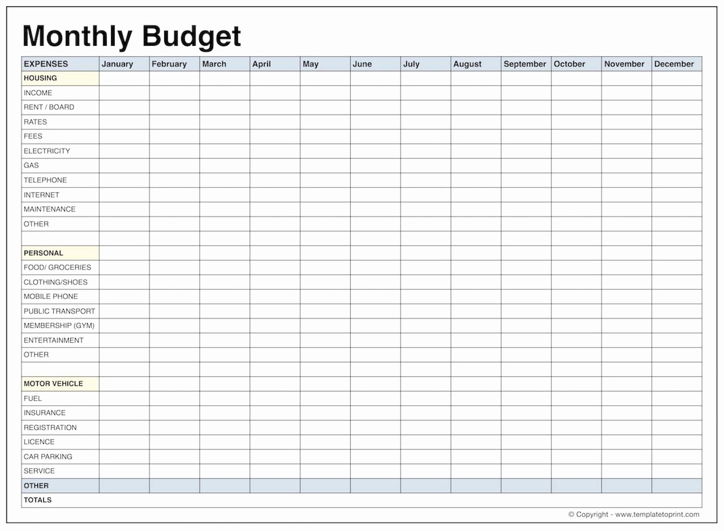 Free Printable Budget Template Monthly