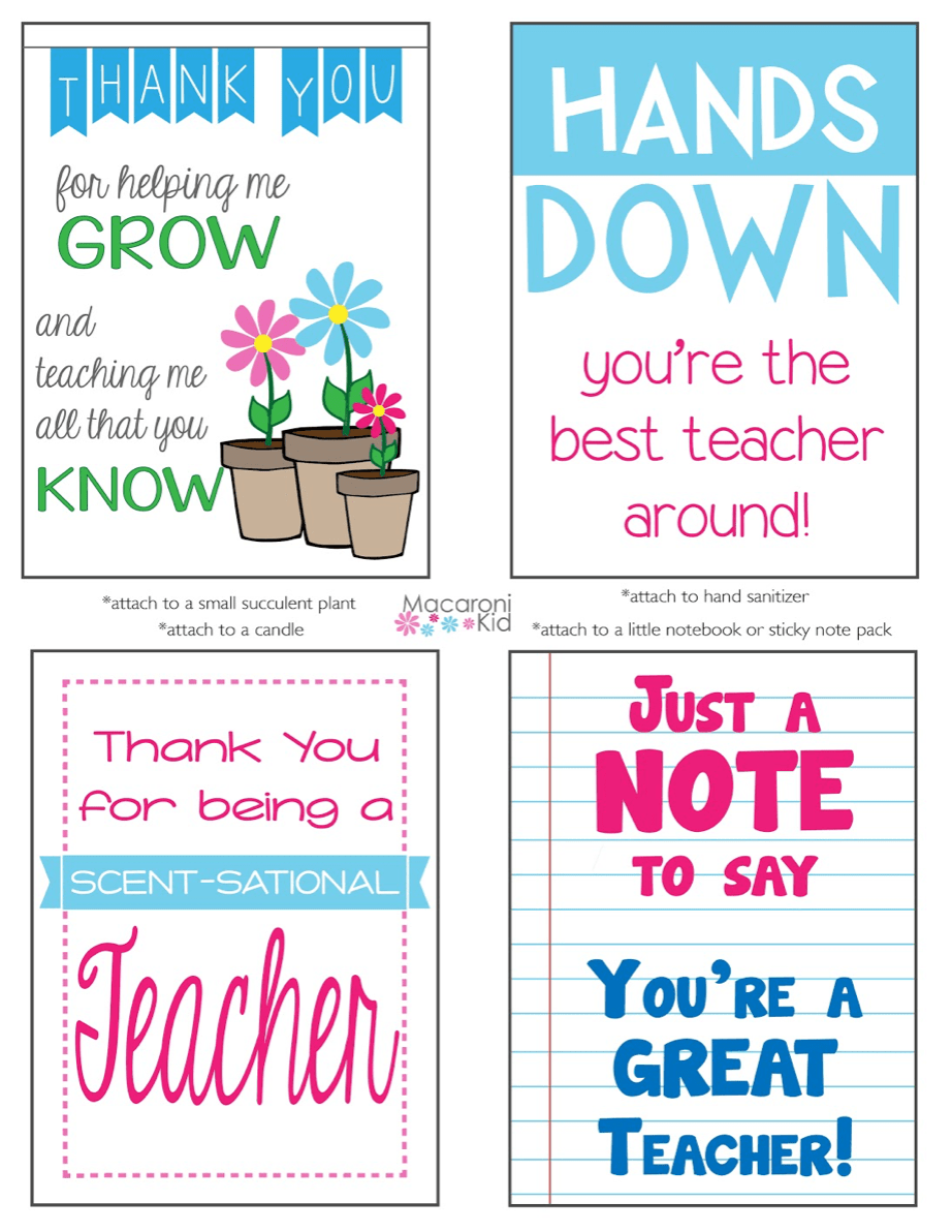 Printable Teacher Appreciation Ideas