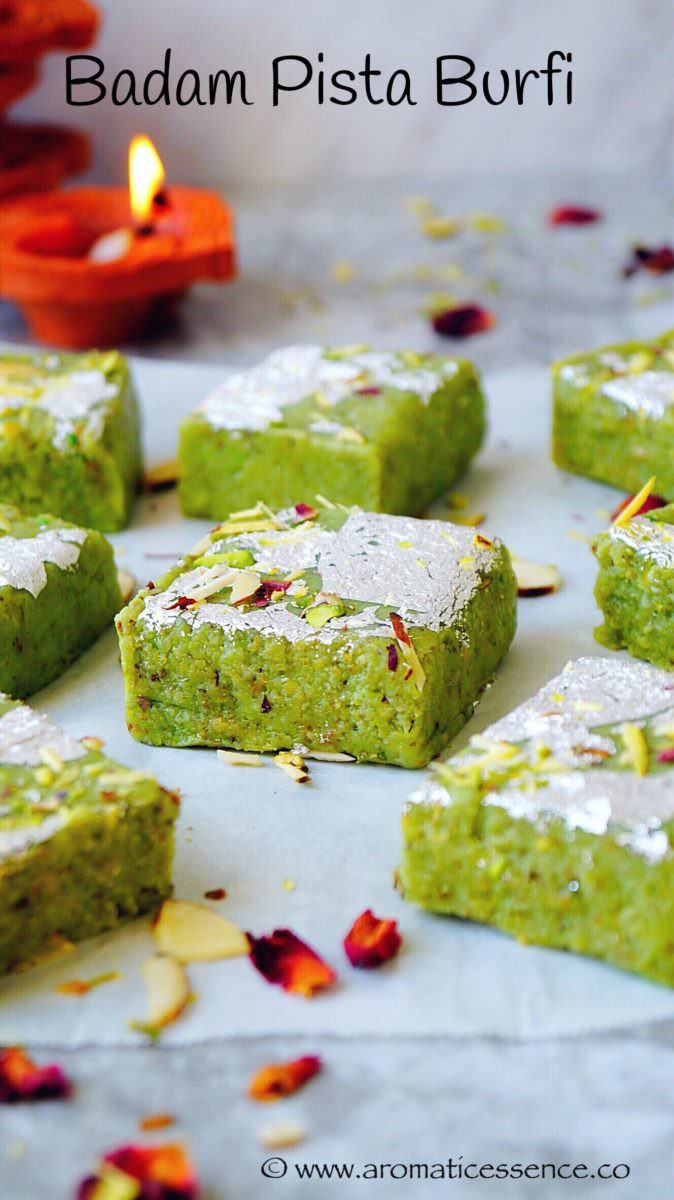 Badam Pista Burfi Recipe Almond And Pistachio Fudge Aromatic Essence