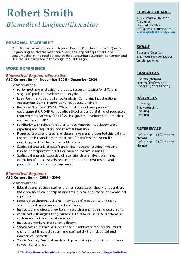 How To Write An Biomedical Engineering Resume Amos Writing