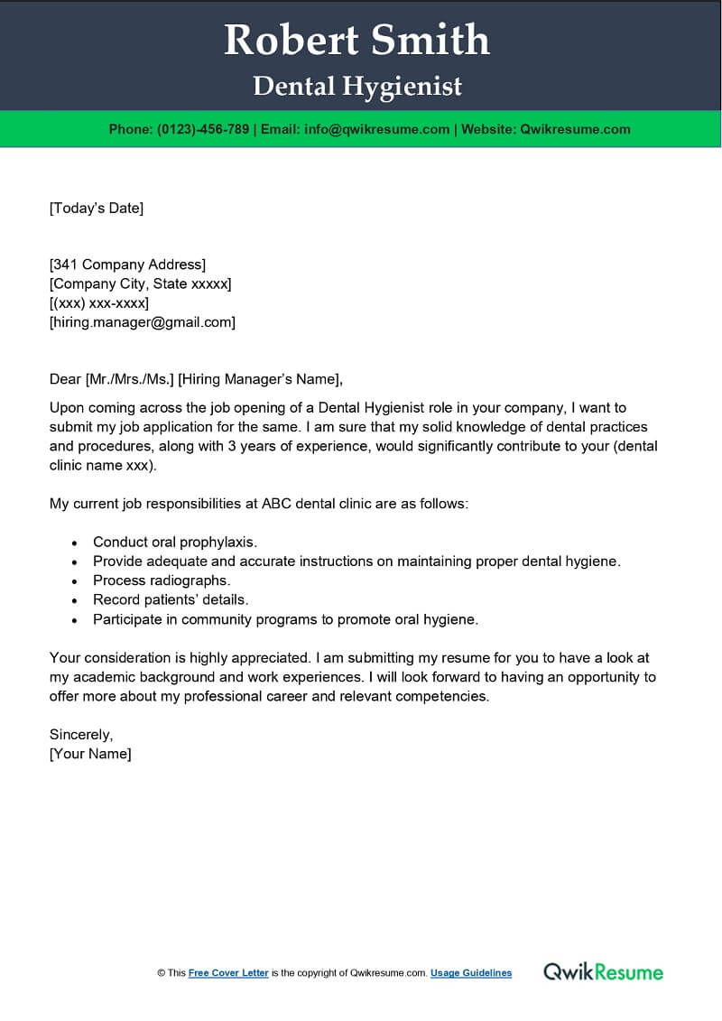 Ps For Dental Hygiene Cover Letter