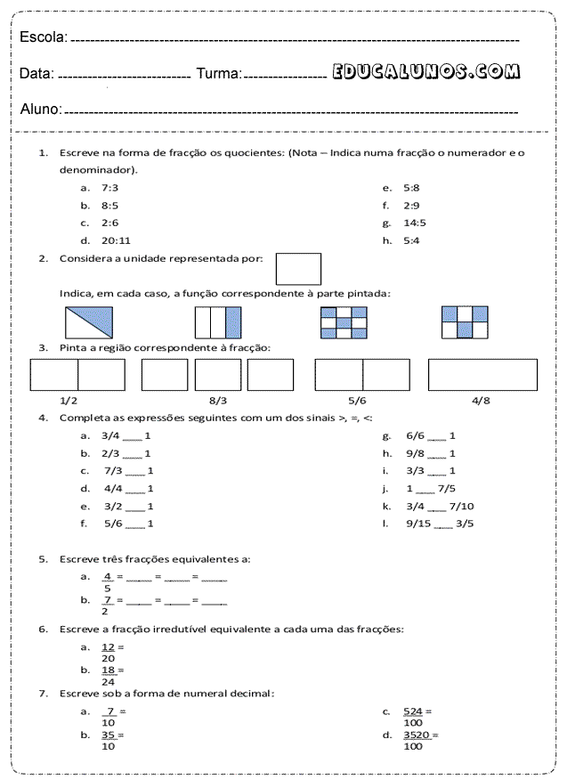 Atividades De Matemática Para O 6º Ano Atividades Pedagógicas