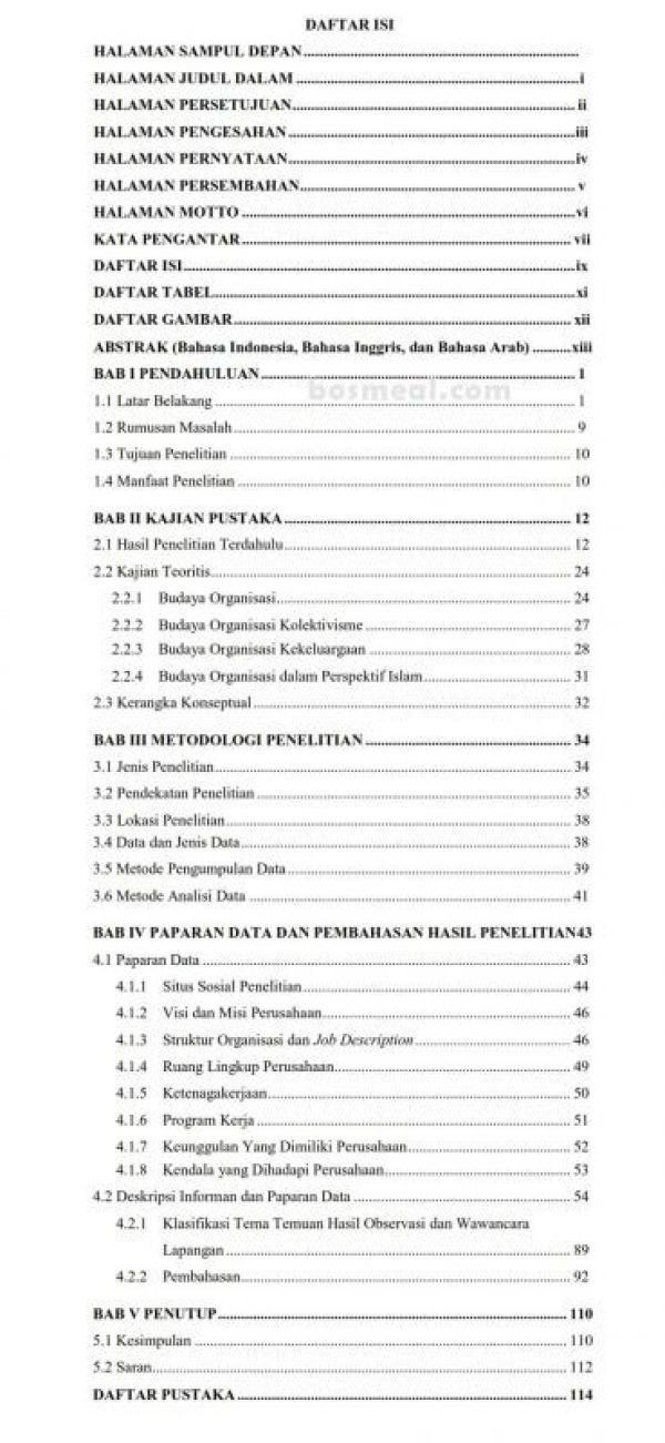 Contoh Daftar Isi Skripsi Makalah Proposal Laporan Yang Benar