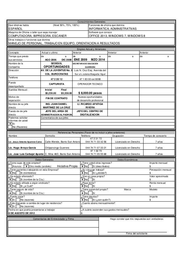 Solicitud De Empleo Ejemplo Contestada Escuela