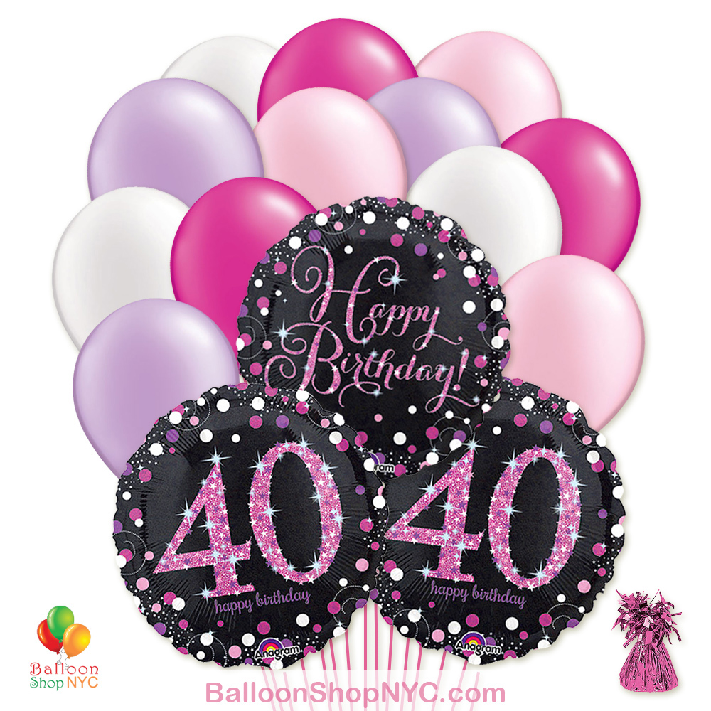 40 Pretty Pink Happy Birthday Mylar Latex Pearl Balloon Bouquet Balloon