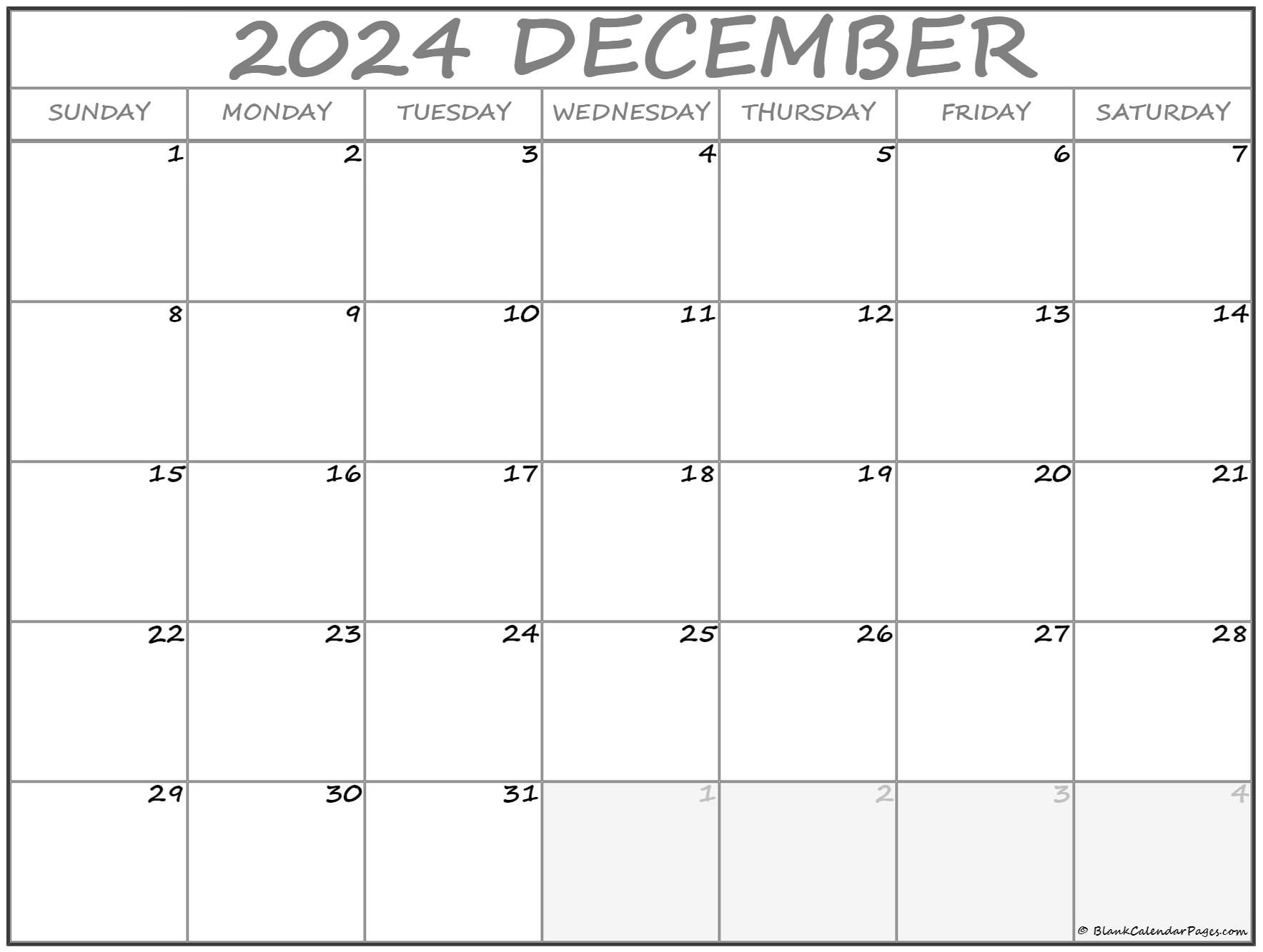 Blank Printable December 2022 Calendar