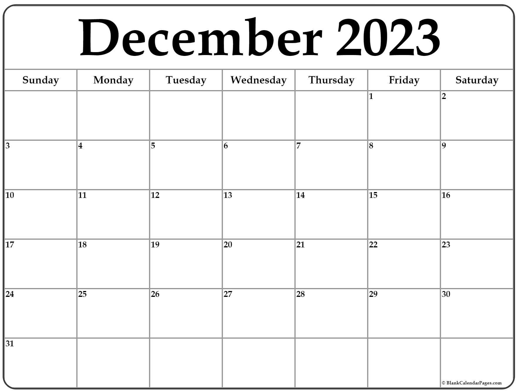 December 2023 Calendar Printable Free