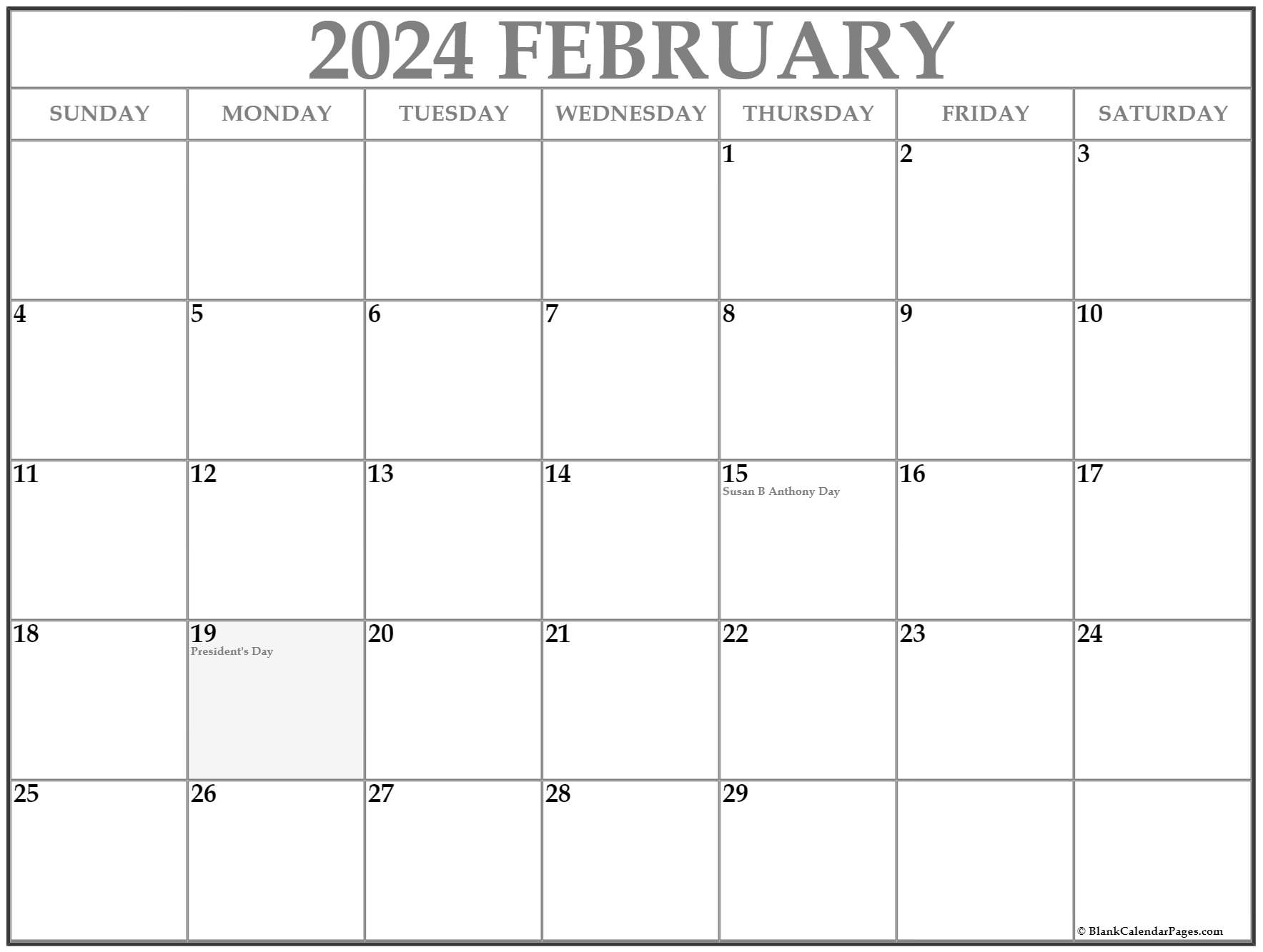 Free Printable February 2024 Calendar With Holidays Printable Word