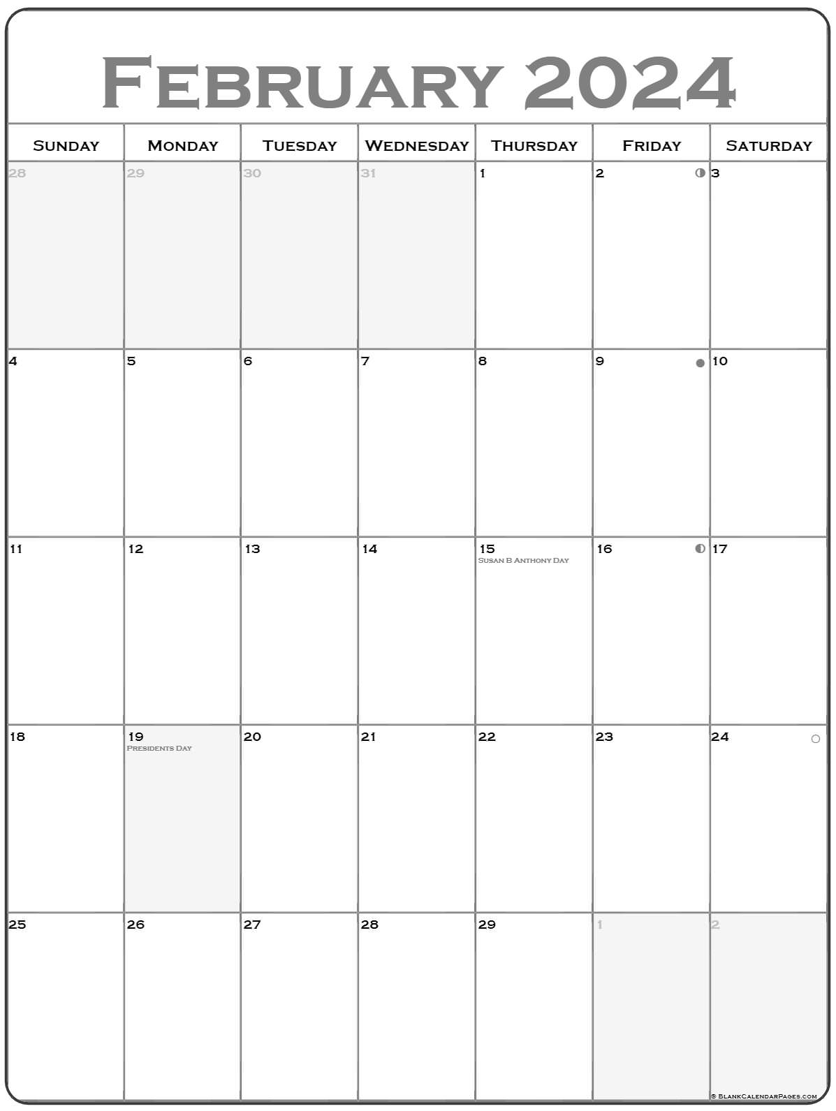 February 2024 Vertical Calendar Printable Templates Free