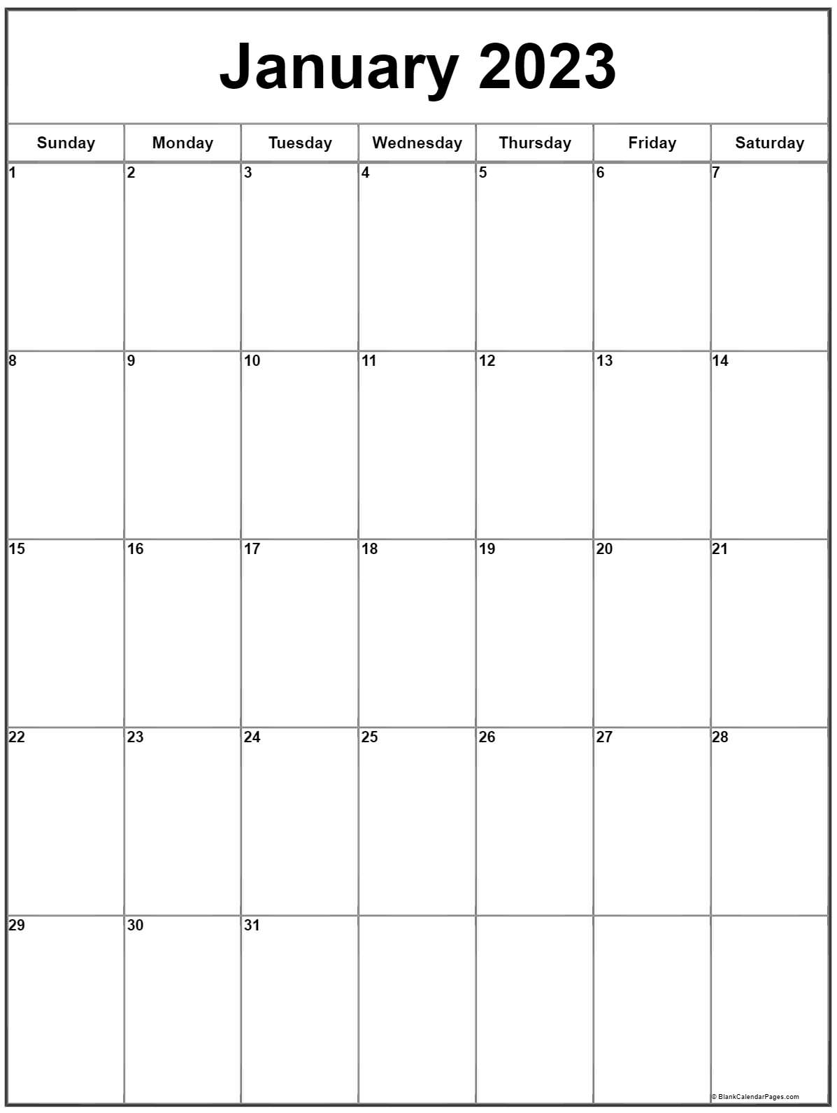 Fillable January 2023 Calendar