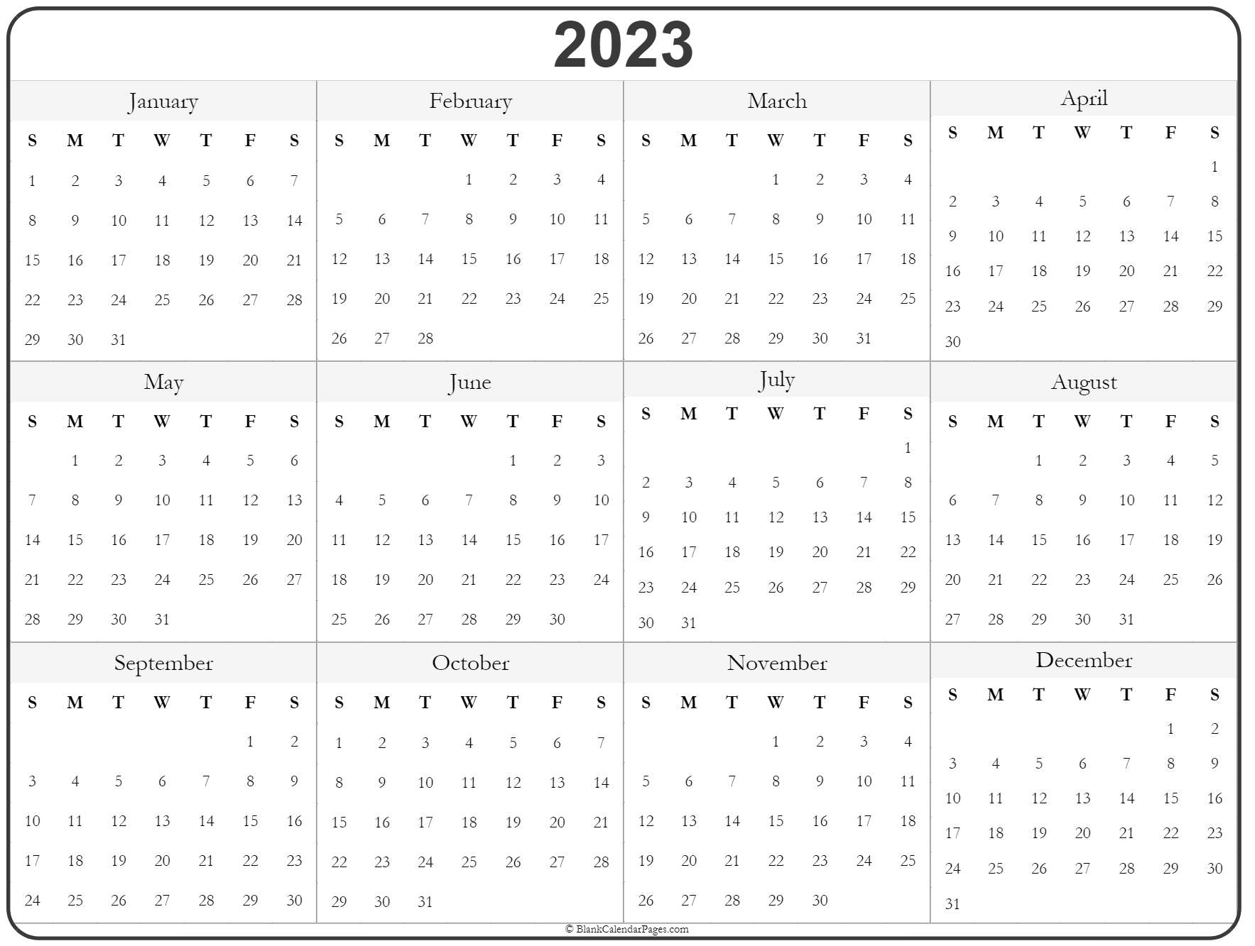 Yearly Calendar 2023 Printable Free Get Calendar 2023 Update