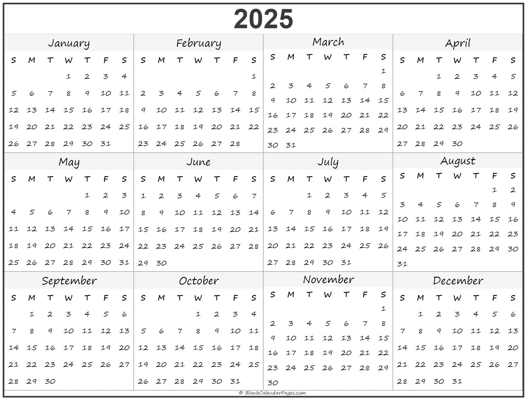 2025 Printable Calendar