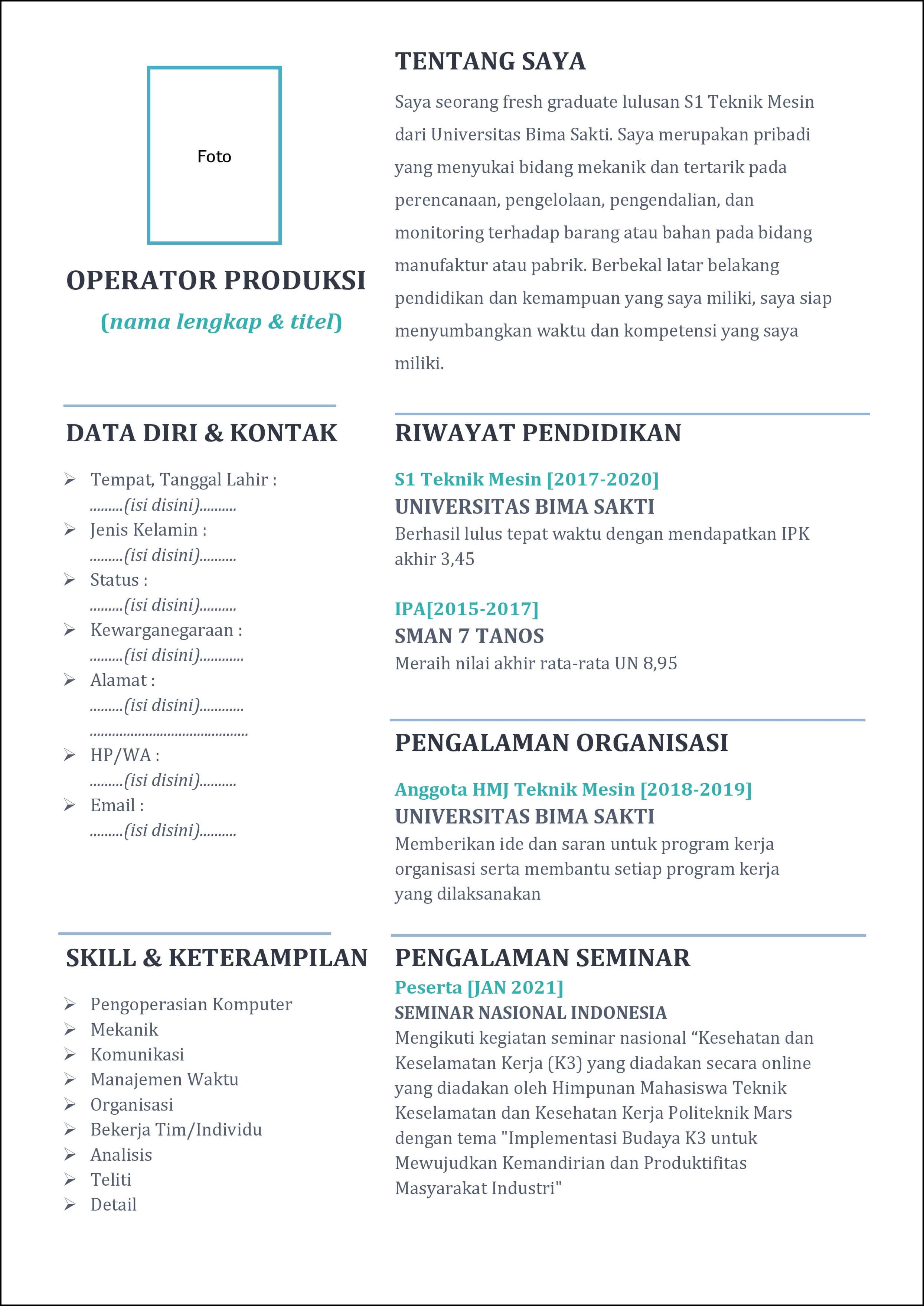 Contoh Cv Fresh Graduate Ats Contoh Surat Resmi