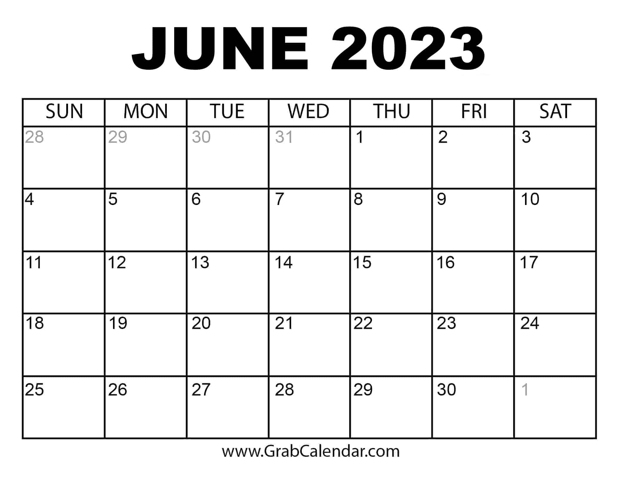 June Fillable Calendar 2023 Printable Word Searches