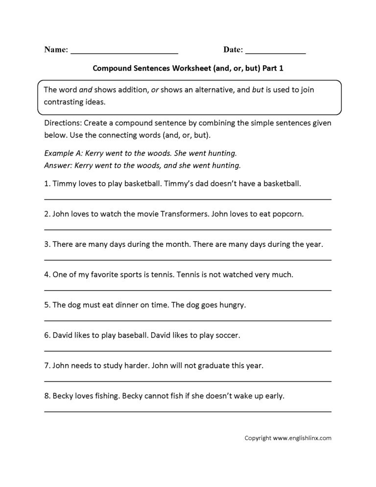 10 Compound Sentences Worksheet Worksheets Decoomo