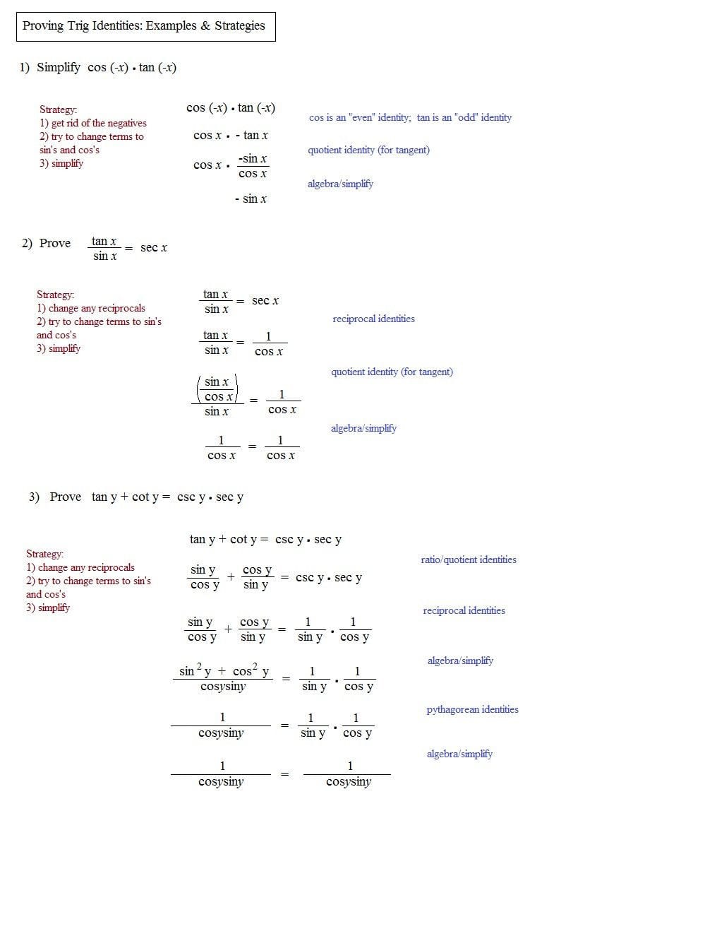 Simplify Trig Expressions Worksheet