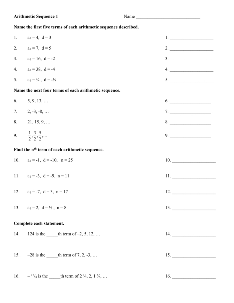 Arithmetic Series Worksheet Printable Word Searches