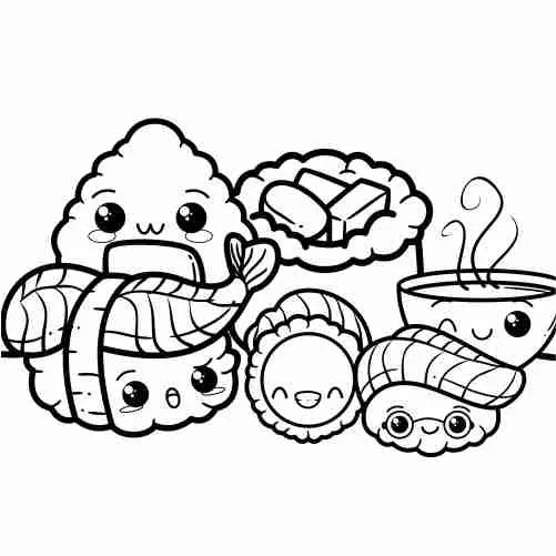 Kawaii Happy Sushi Friends Coloring Pages Free Online Coloring Pages