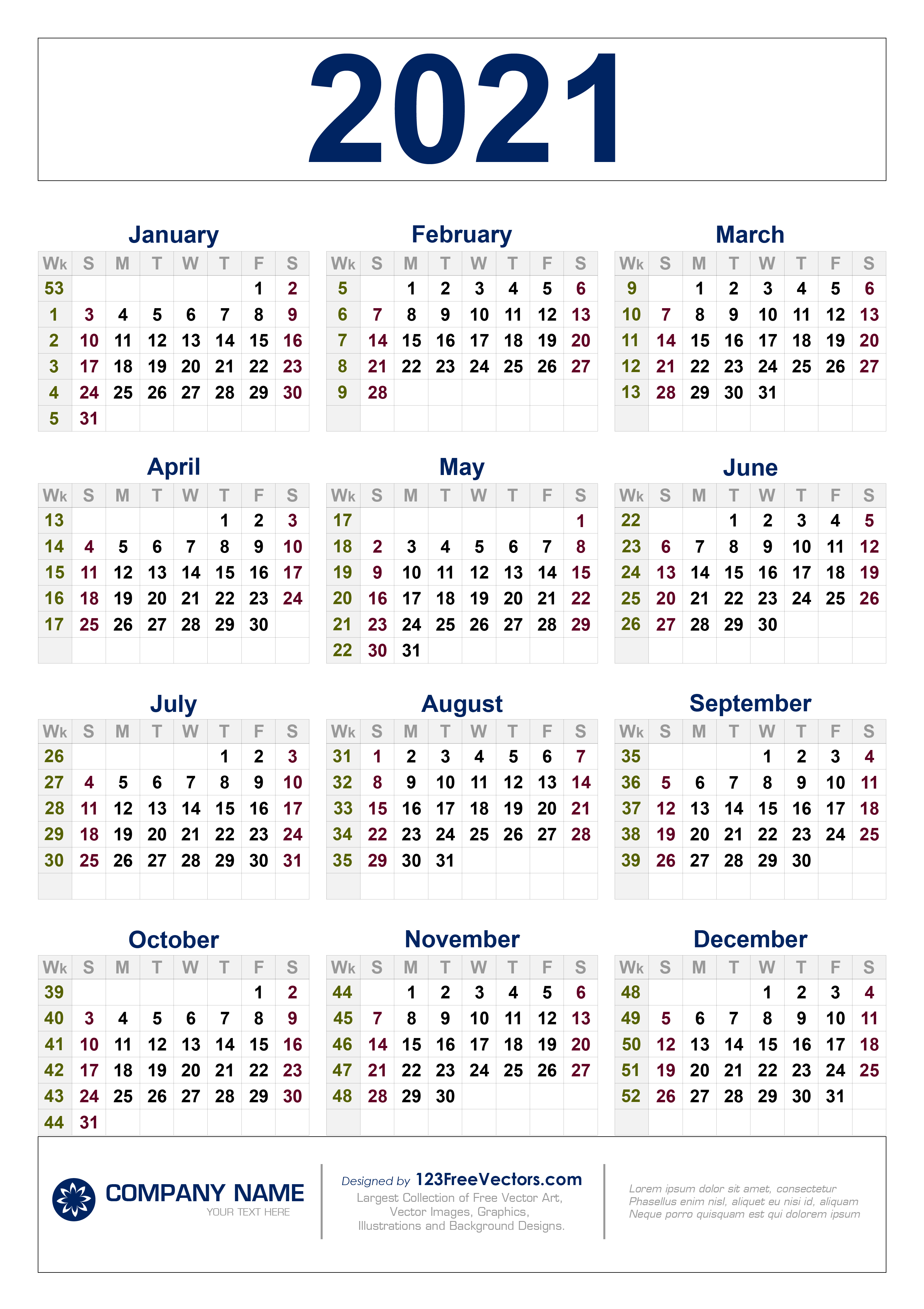 Free Printable 2021 Yearly Calendar With Week Numbers 21ytw159 Riset