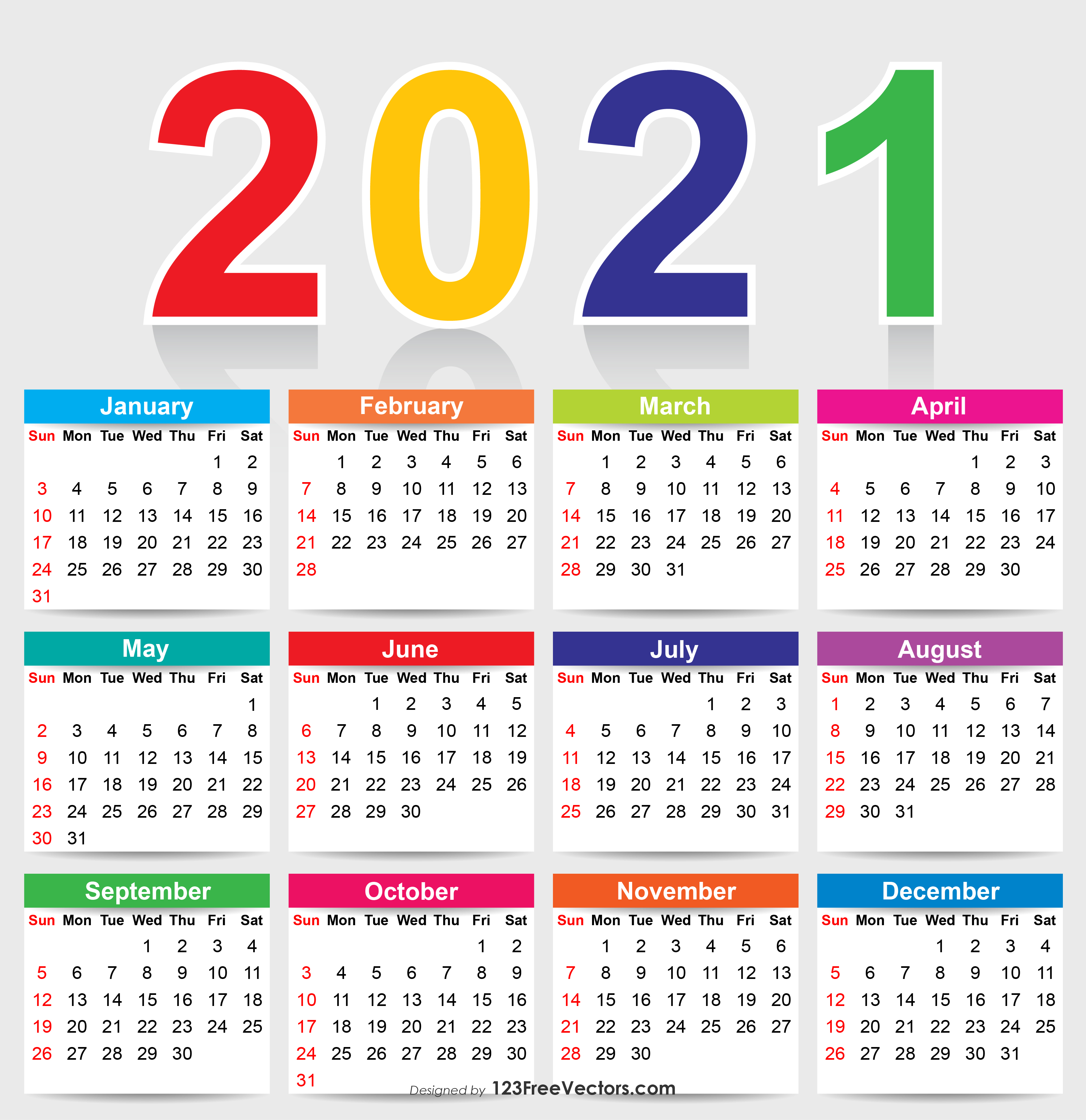 123freevectors Calendar Free Download Printable Yearly Calendar 2021 Ai