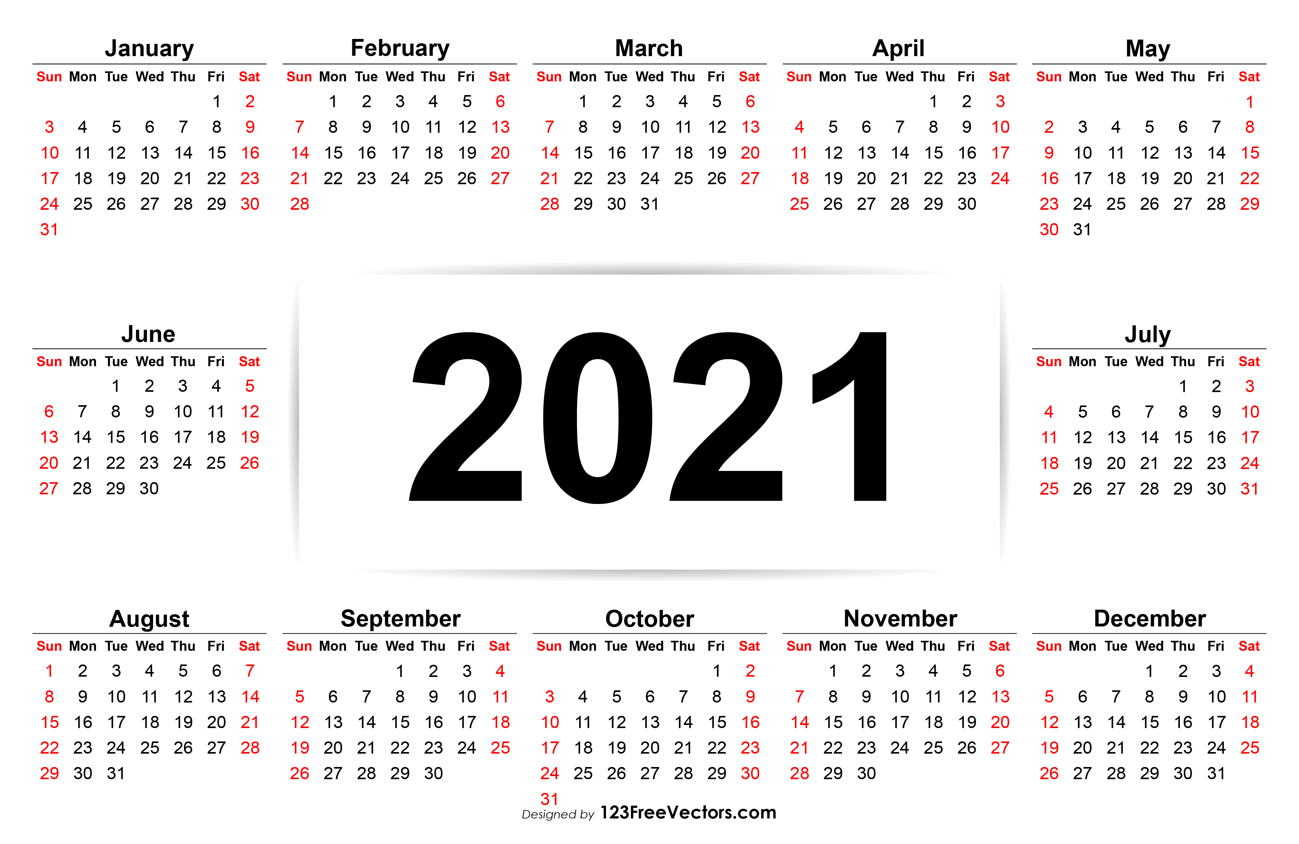 123freevectors 2021 Calendar With Week Numbers On The 5th Week Of 2021