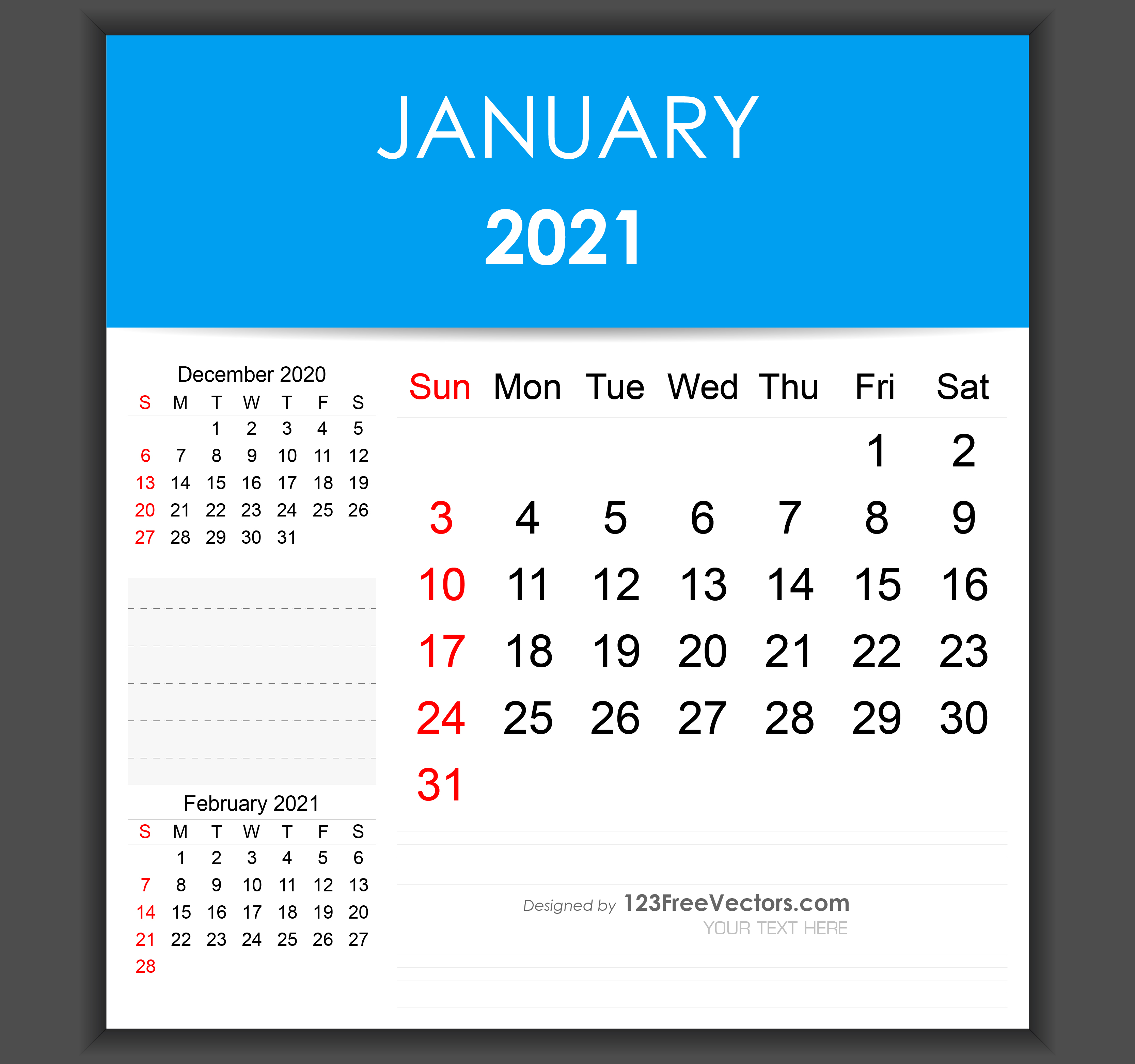 Free Editable January 2021 Calendar Template