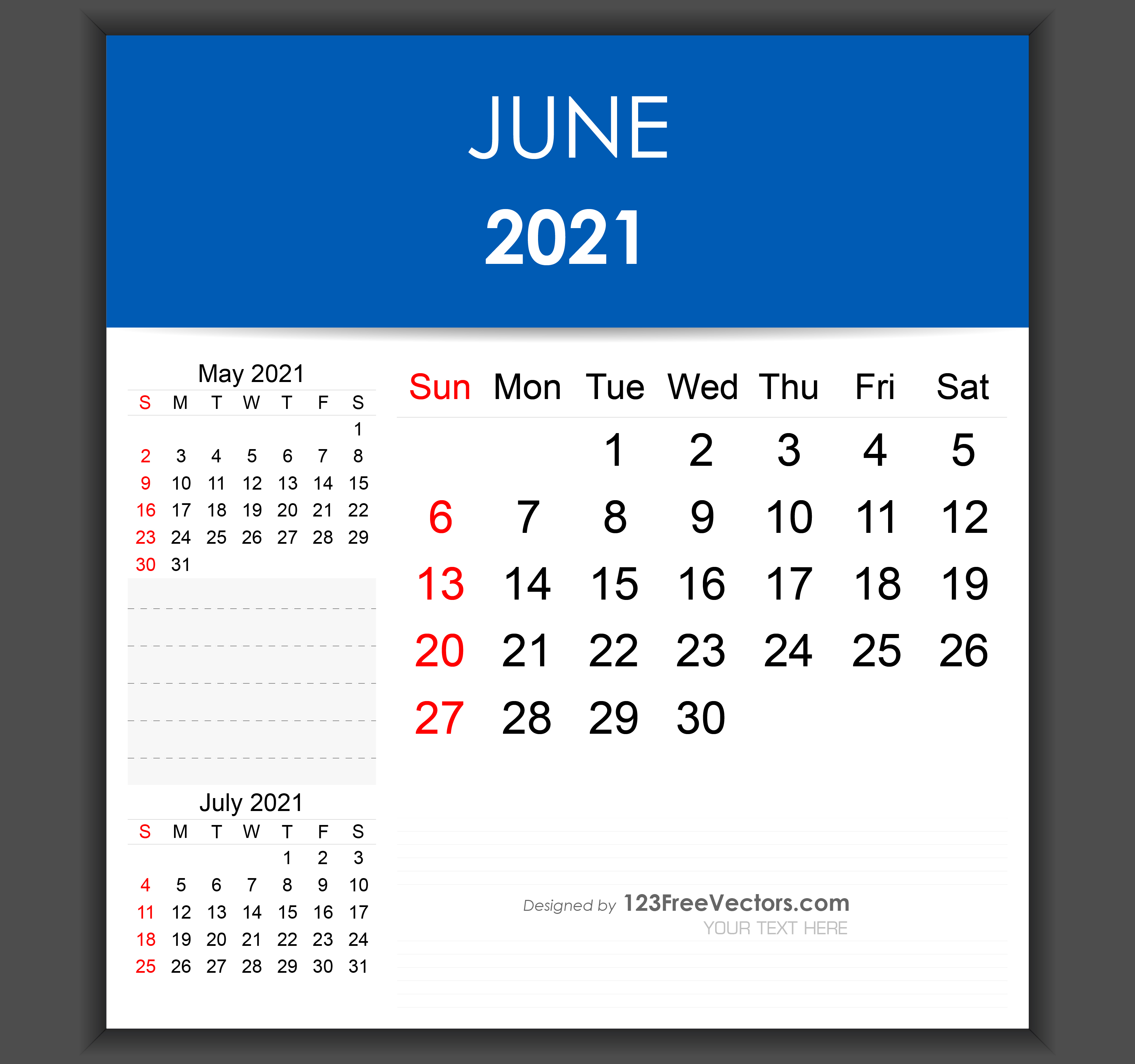 Free Wall Calendar June 2021