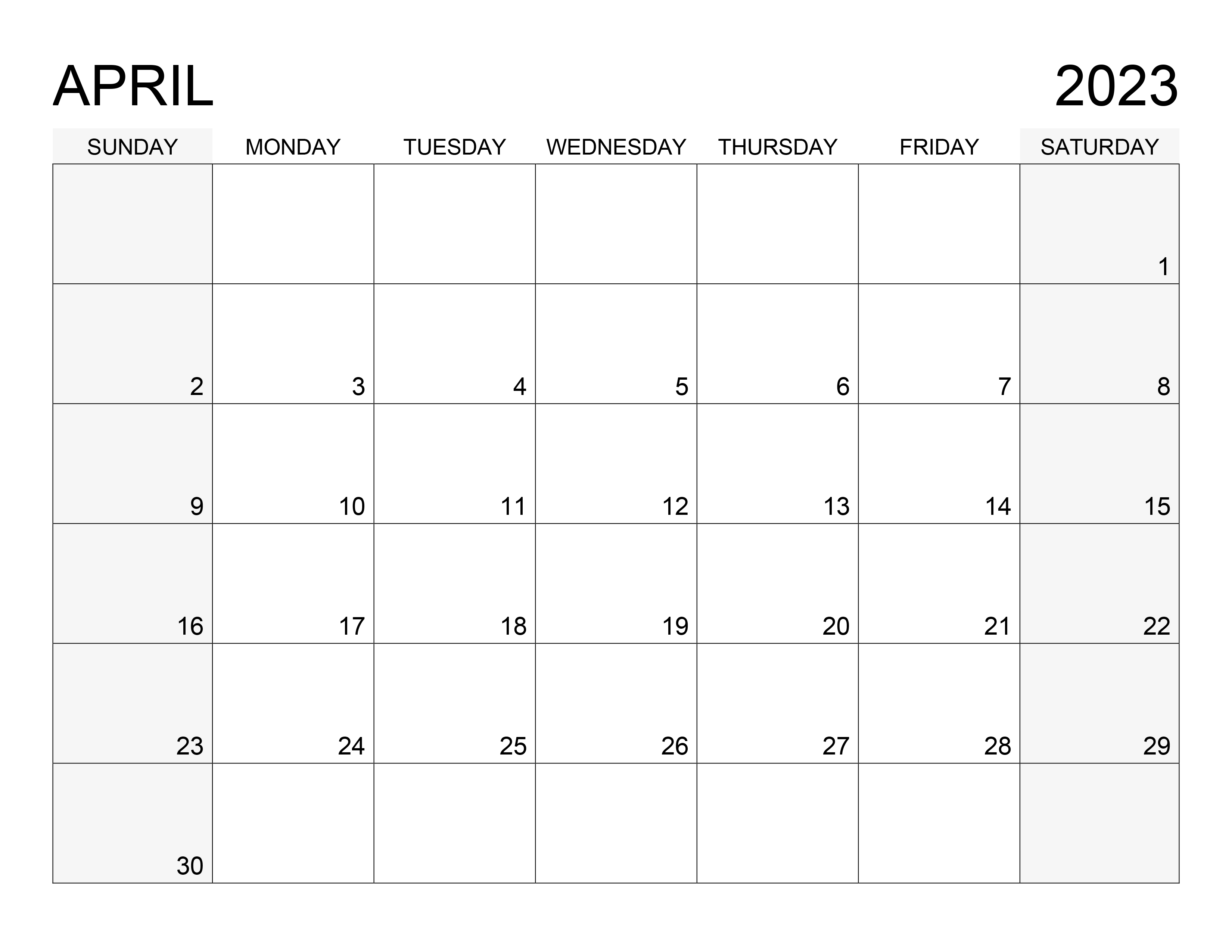 Editable Calendar April 2023