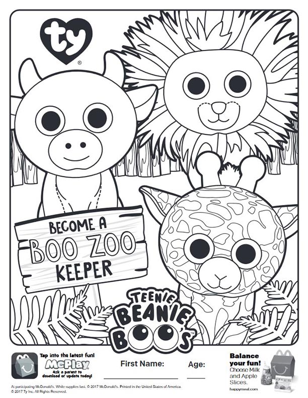 Mcdonalds Happy Meal Coloring And Activities Sheet Teenie Beanie Boo