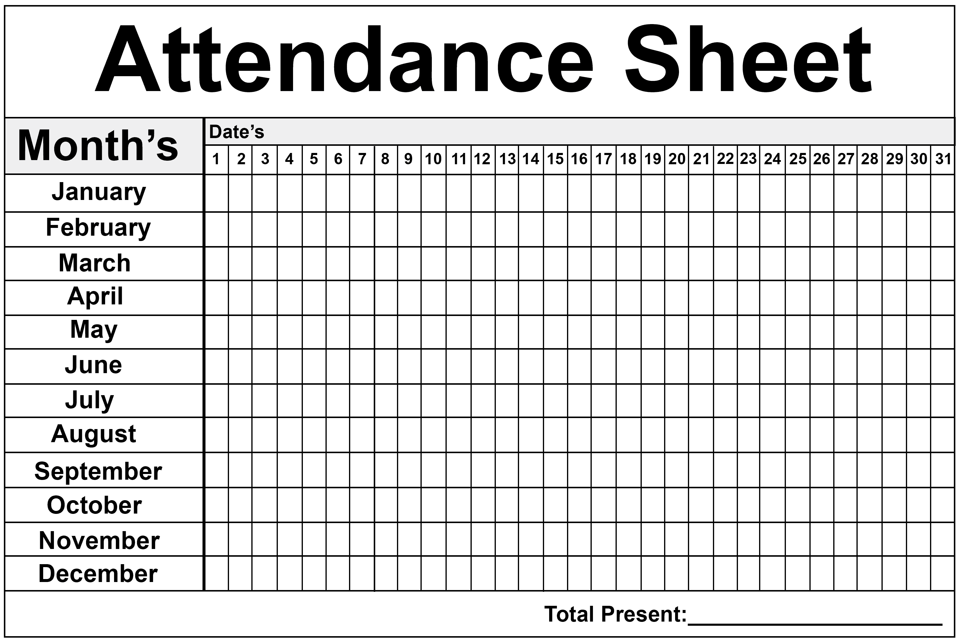 Free Printable Attendance Sheet