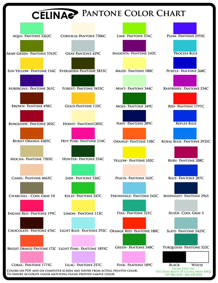 Printable Pantone Color Chart