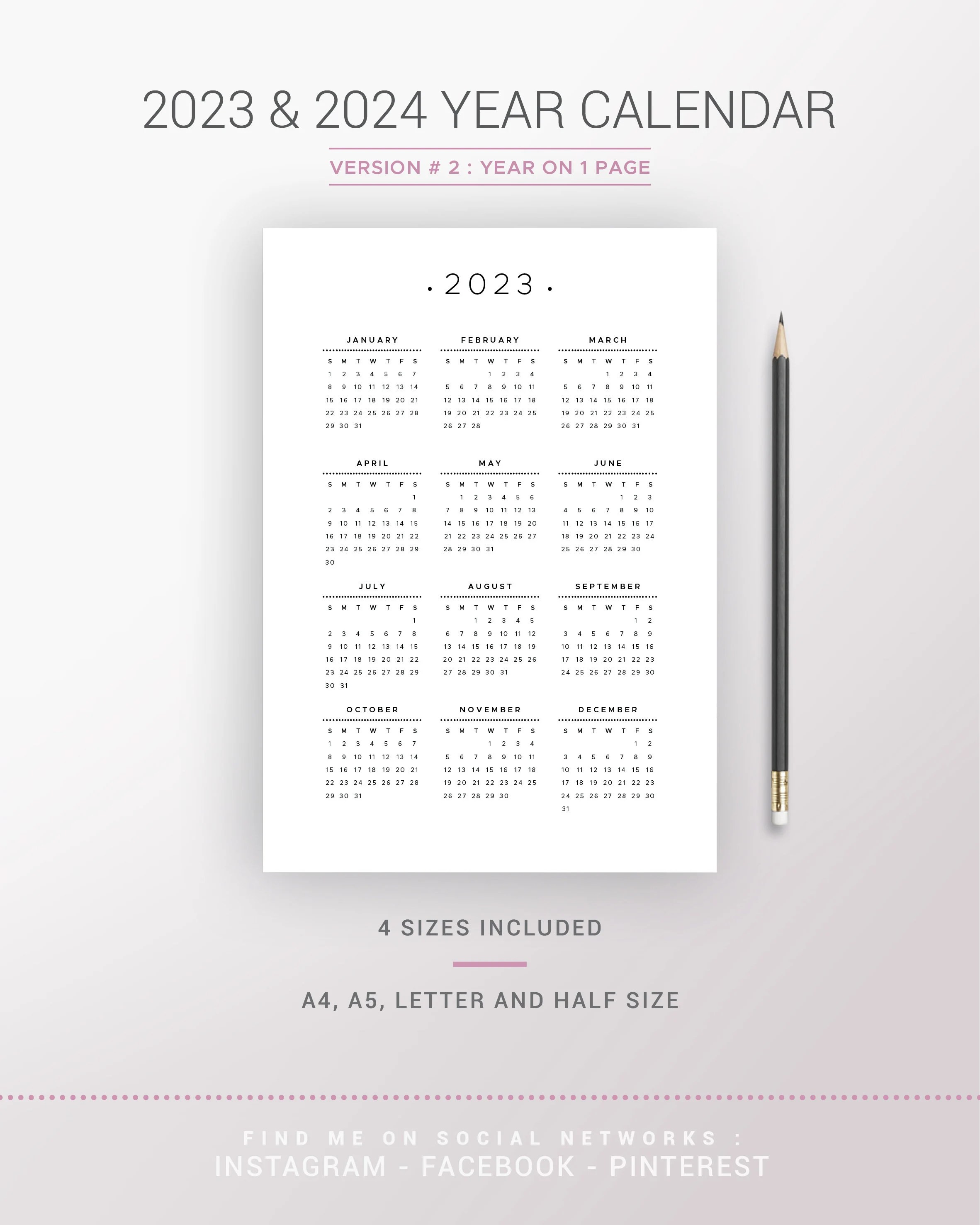 Year At A Glance Calendar 2024 Free Printable Portrait Orientation 1