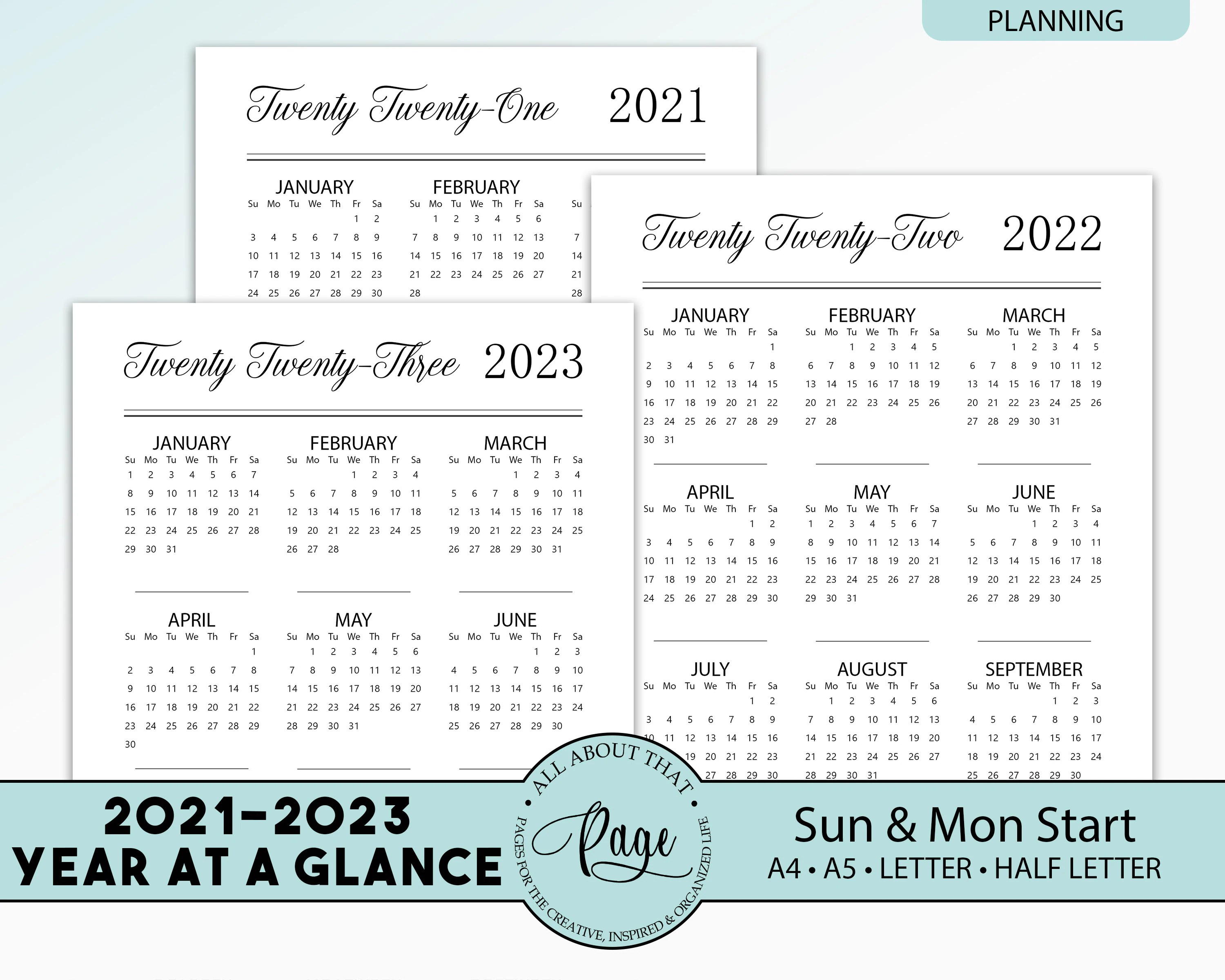 Year At A Glance Calendar 2023 Printable Word Searches