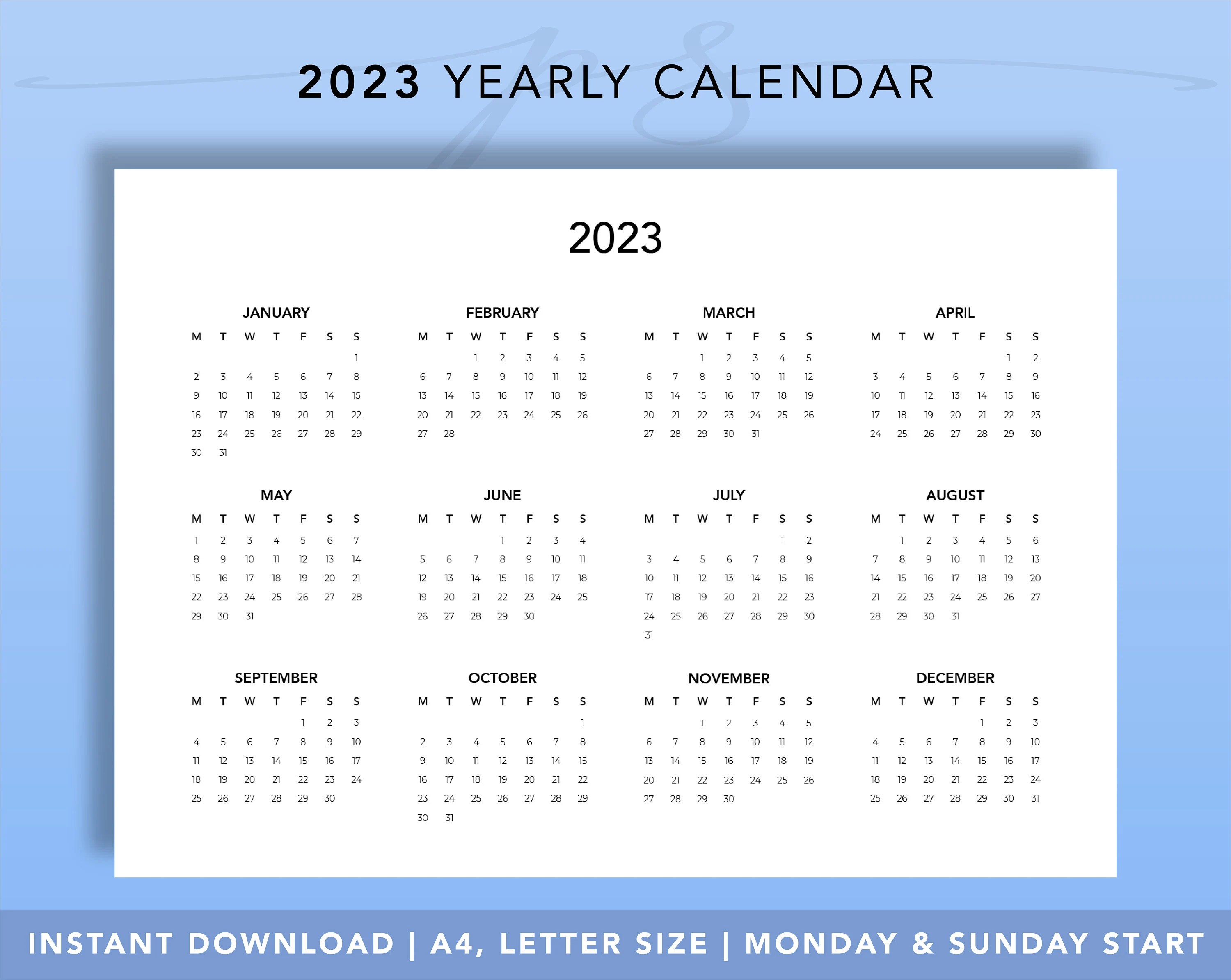 Year Calendar At A Glance 2023 Printable Word Searches