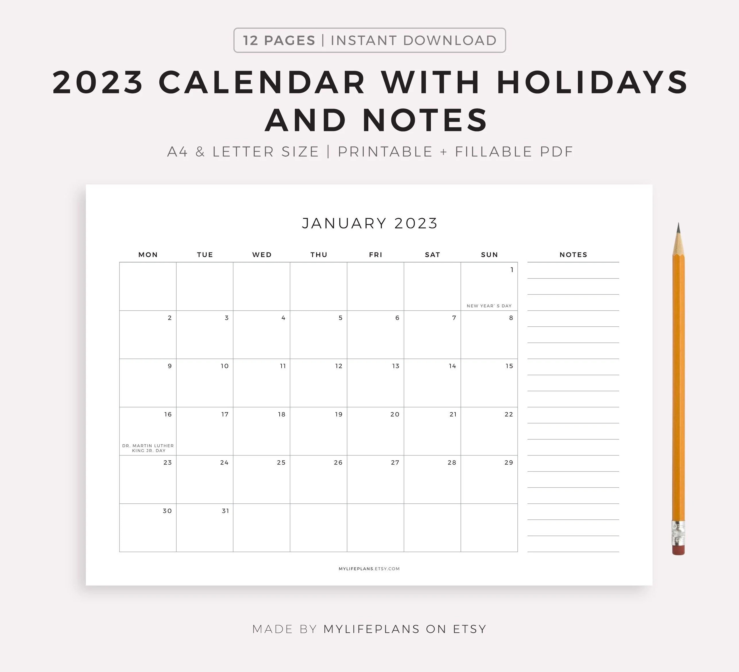 2023 Calendar For Notes Printable Word Searches