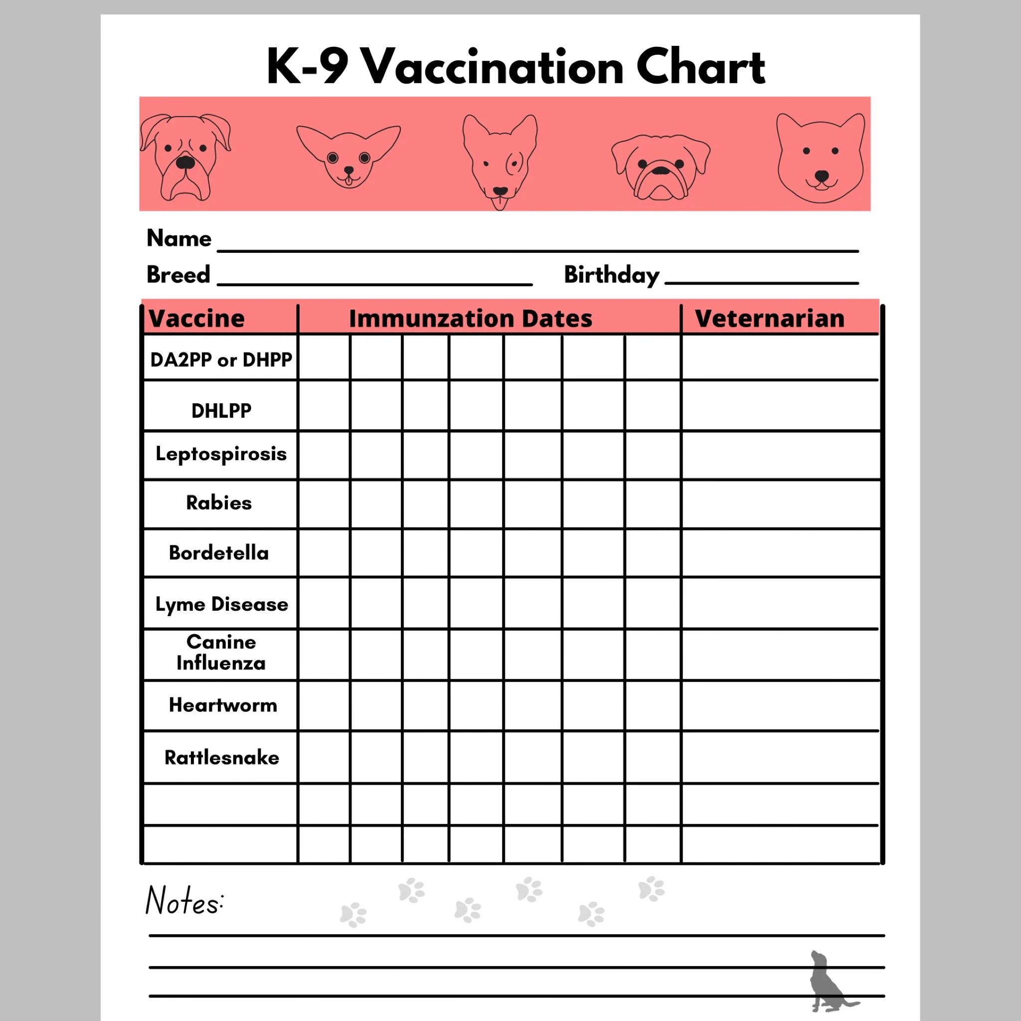 Printable Dog Vaccination Record