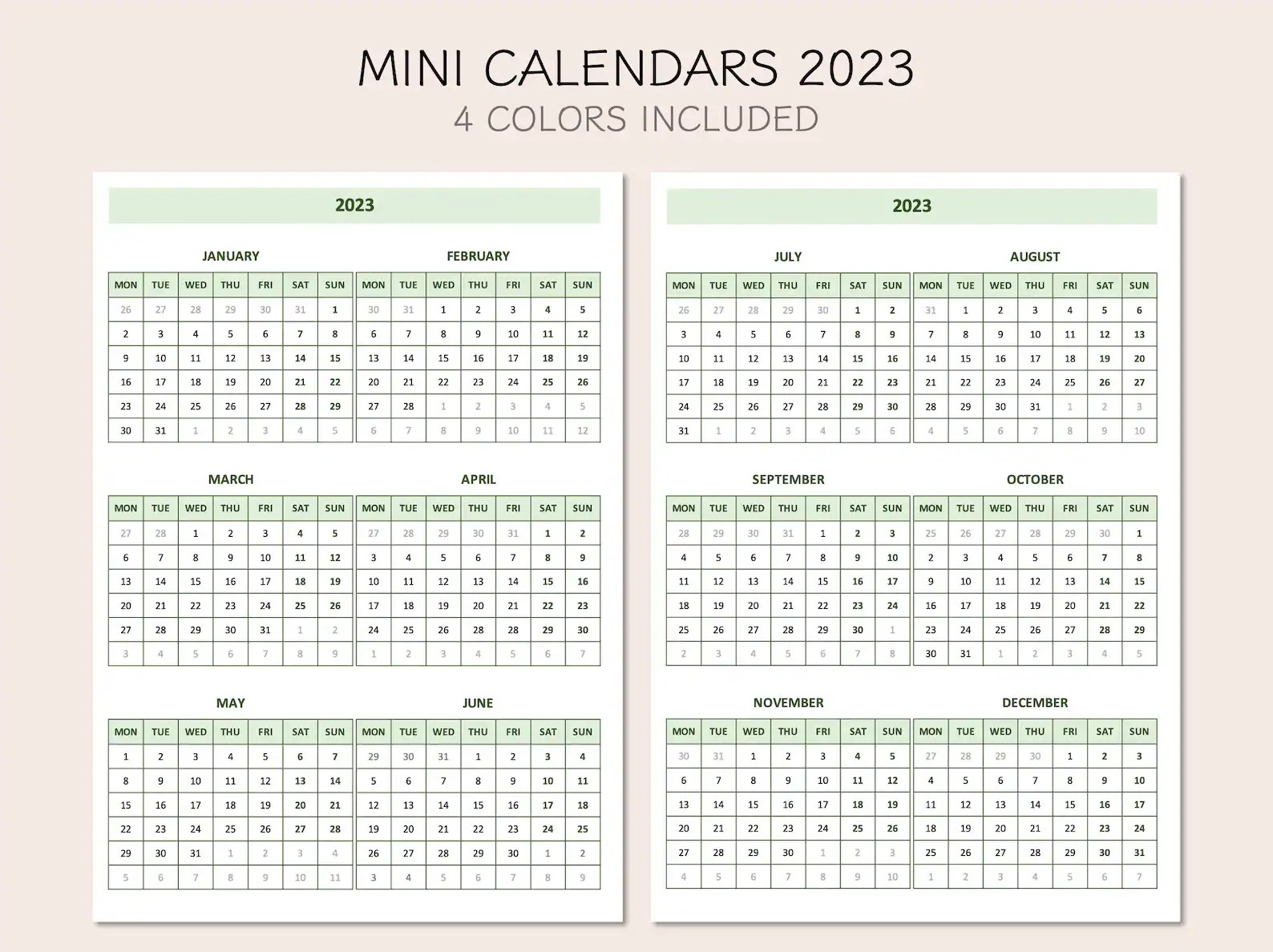 Mini Monthly Calendar