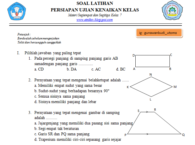 Soal Matematika Kelas 7 Segitiga Dan Segiempat Studyhelp