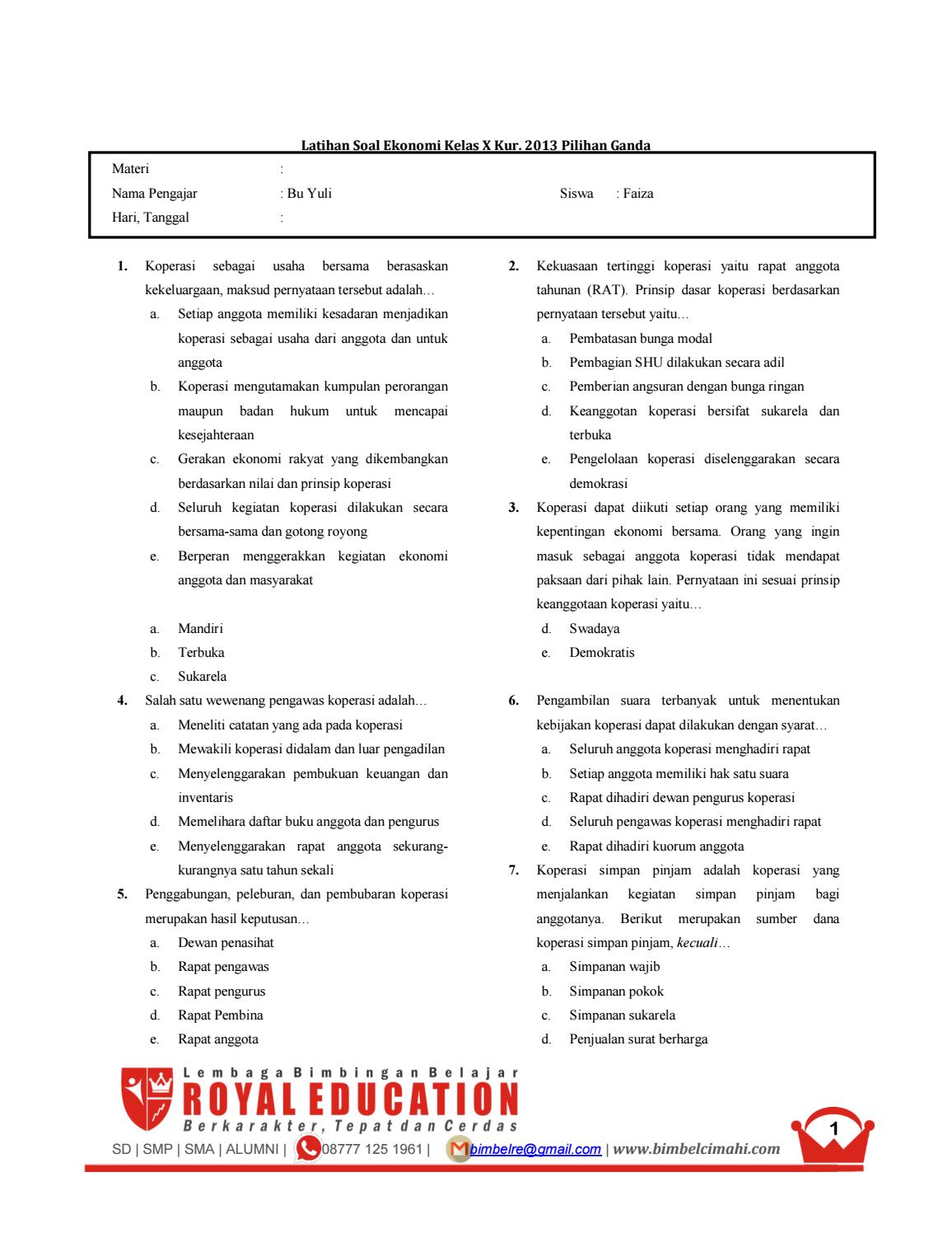 Soal Ekonomi Syariah Kelas 10 Contoh Soal Ekonomi Syariah Dan