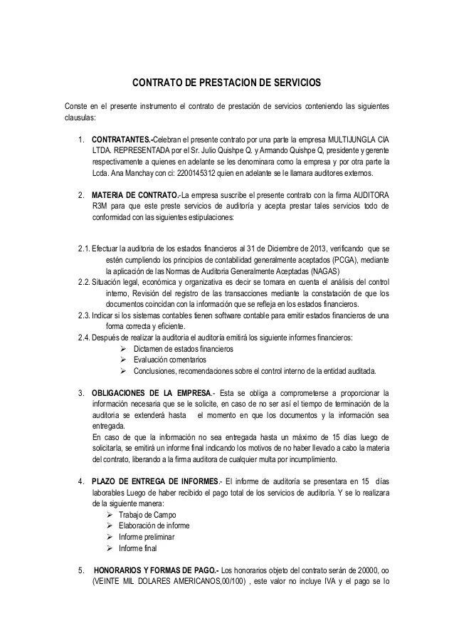 Contrato De Servicios Profesionales De Auditoria Qué Es Y Cómo