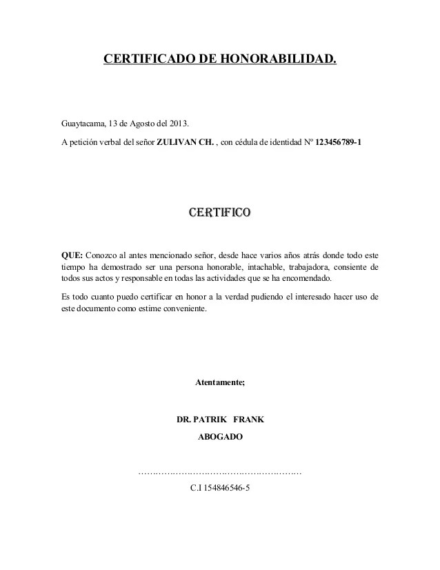 Modelo De Certificado De Honorabilidad Financial Report