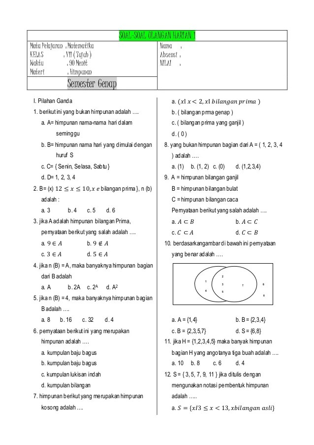 Matematika Kelas 7 Tentang Himpunan Sinau