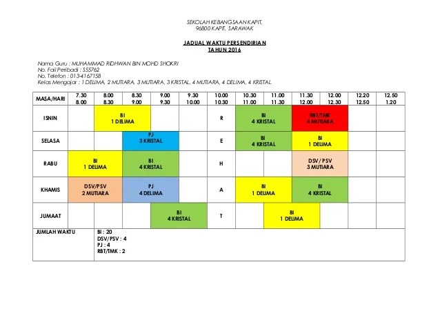 Waktu Sekolah Rendah Template Jadual Waktu Kelas Boleh Edit Contoh