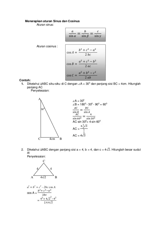 Contoh Soal Aturan Cosinus Brainly Soal Aturan Sinus Dan Cosinus