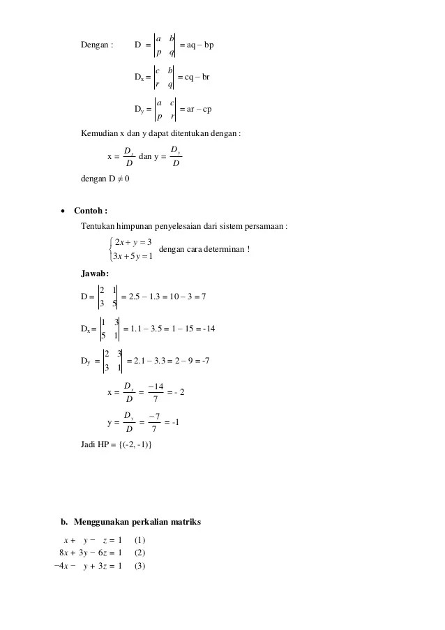 Sistem Persamaan Linear Tiga Variabel Ciri Komponen Metode