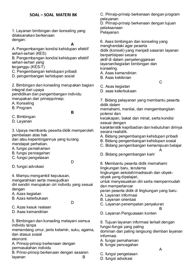 Soal Dan Jawaban Bimbingan Konseling Contoh Terbaru