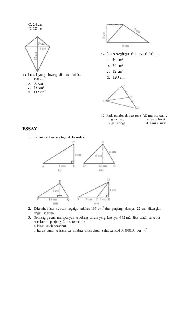 Soal Matematika Kelas 7 Segitiga Dan Segiempat Studyhelp