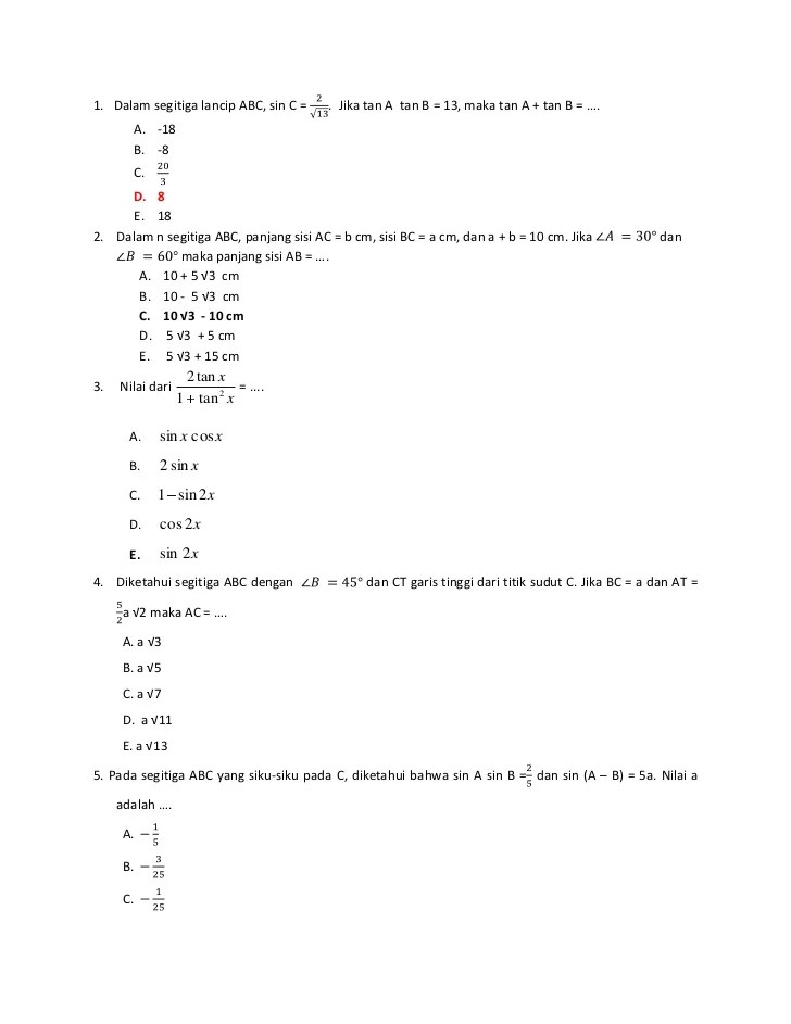 Soal Dan Pembahasan Trigonometri Kelas 10 Ilmu