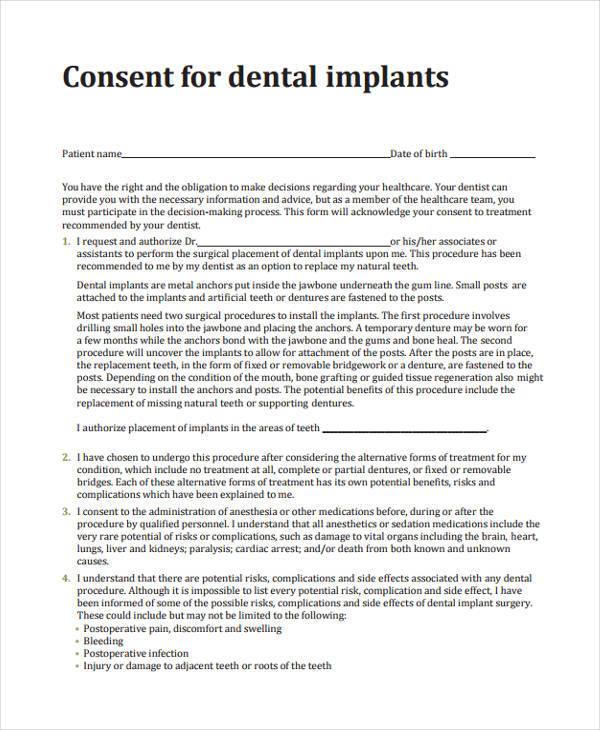 Dental Implant Consent Form Template