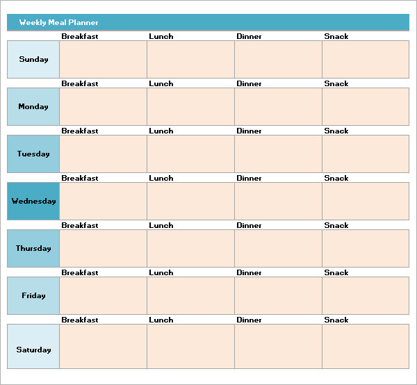 Excel Editable Meal Plan Template